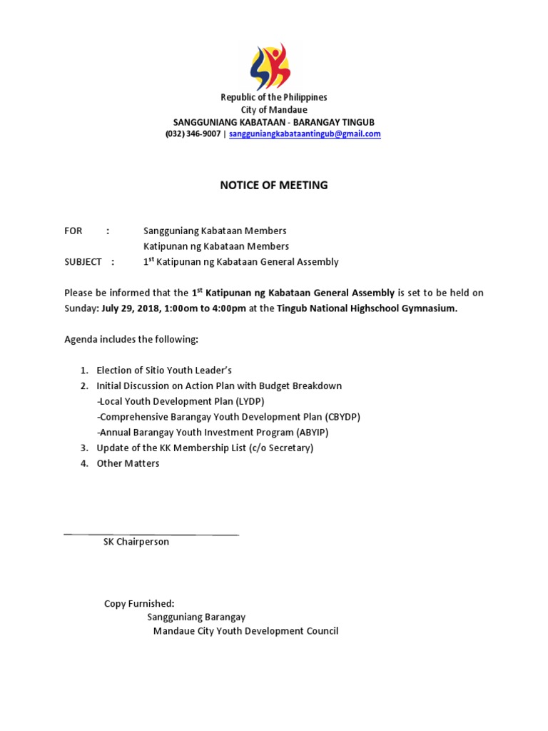 1st KK General Assembly Notice | PDF