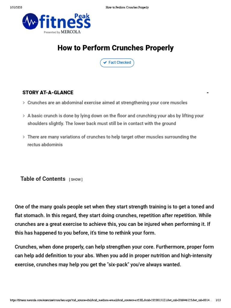 How To Perform Crunches Properly PDF | PDF | Physical Fitness | Abdomen
