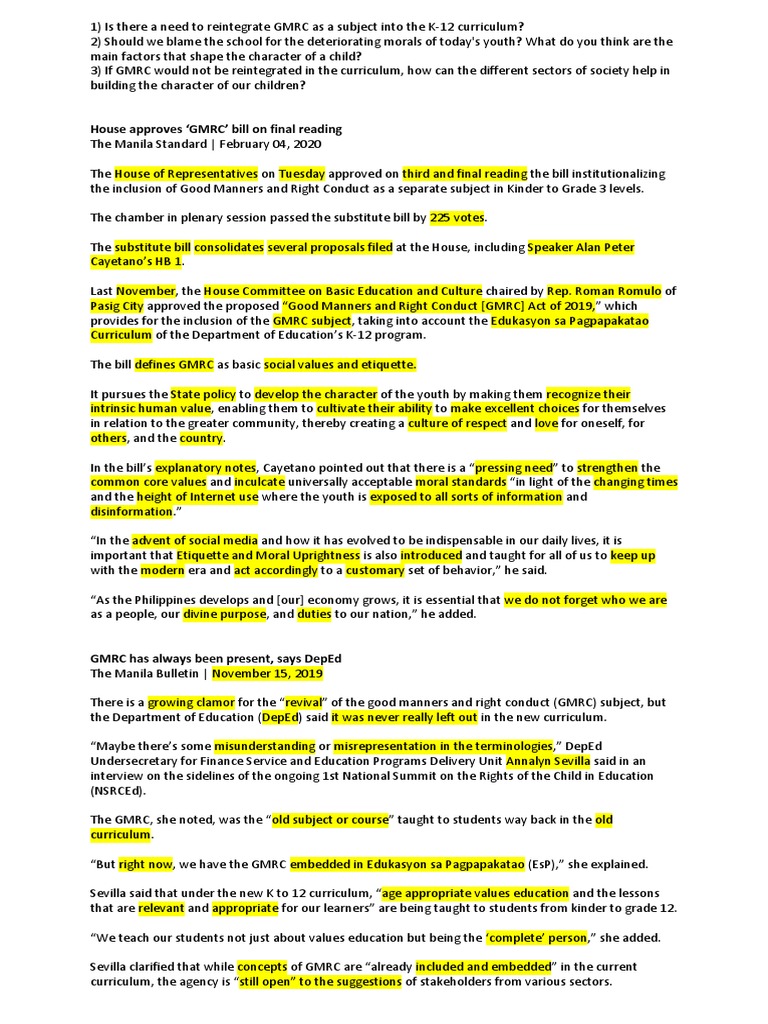 GMRC | PDF | Etiquette | Value (Ethics)