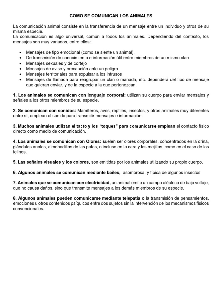 Como Se Comunican Los Animales | PDF