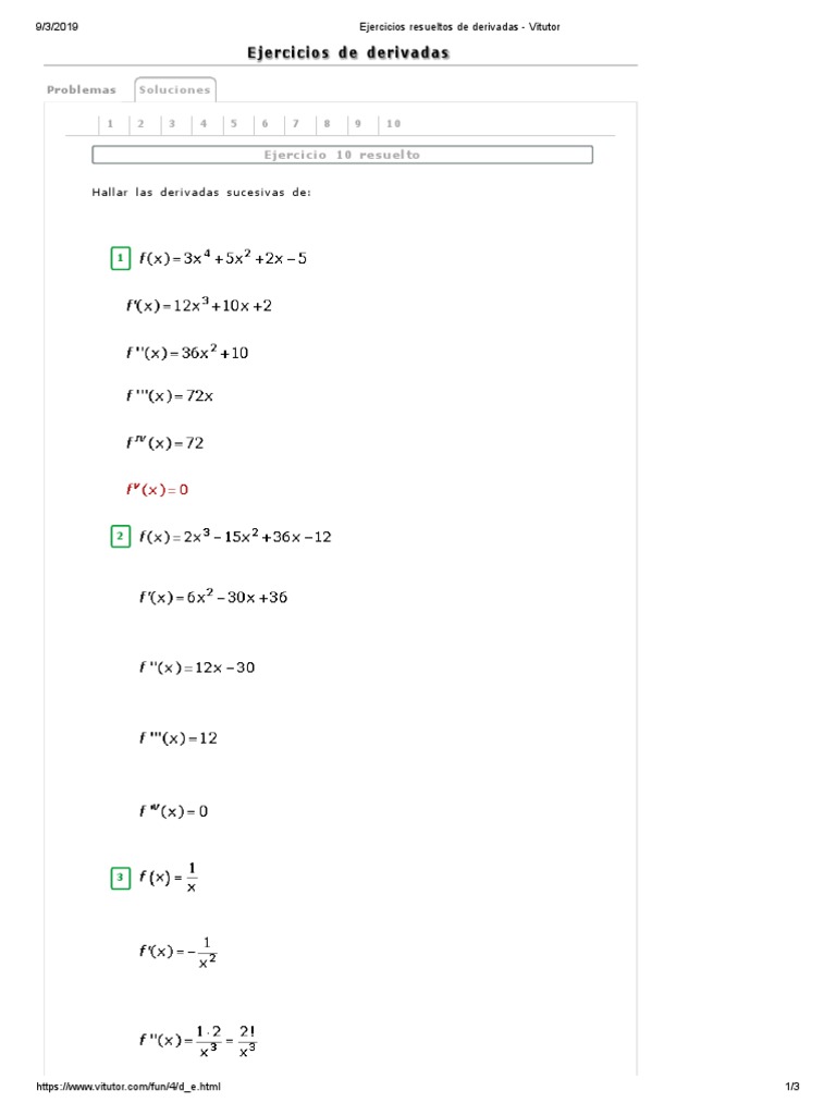 Ejercicios Resueltos de Derivadas - Derivadas Sucesivas | PDF