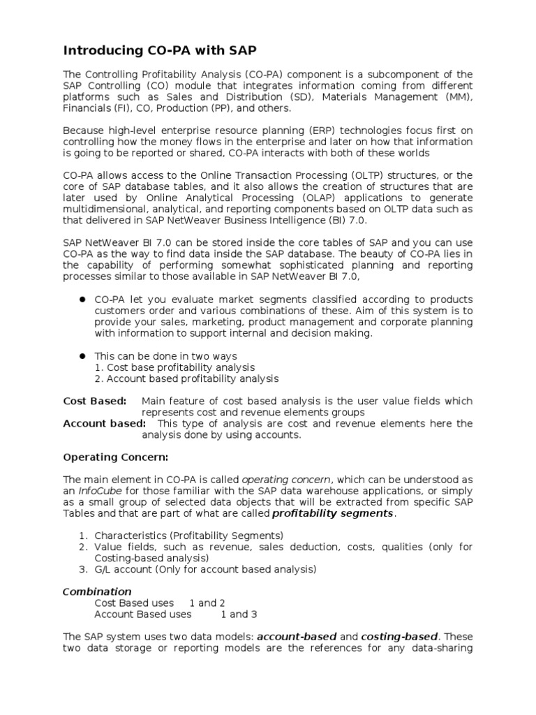 Introducing CO-PA With SAP: Cost Based: Account Based: This Type of ...