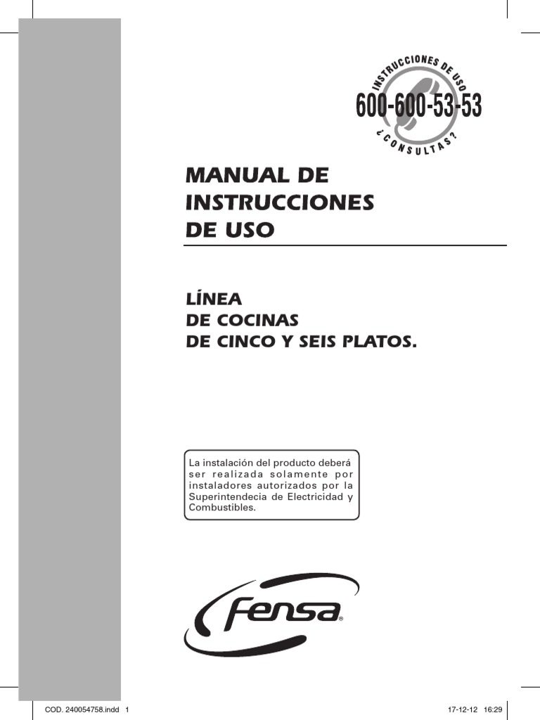 Manual de Uso Cocina Fensa F5500 | PDF | Estufa de cocina | Cocina