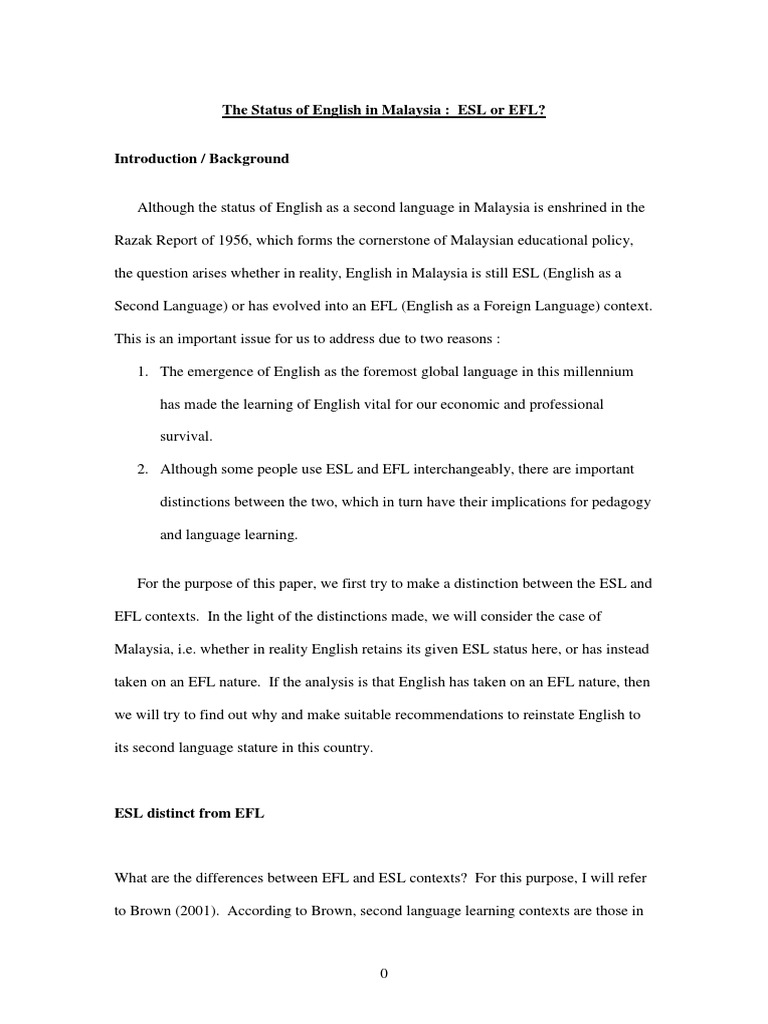 The Status of English in Malaysia | PDF | English As A Second Or ...