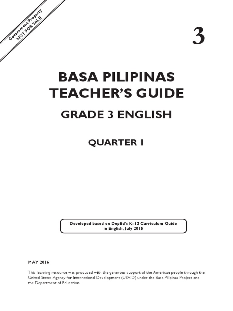 Basa Pilipinas Quarter 1 Grade 3 English Teacher's Guide PDF | PDF ...