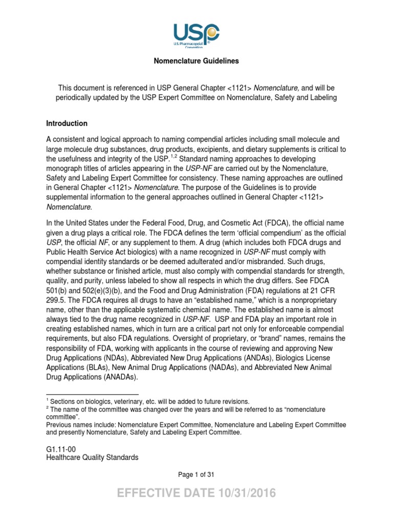 Nomenclature-Guideline USP | PDF | Topical Medication | Emulsion