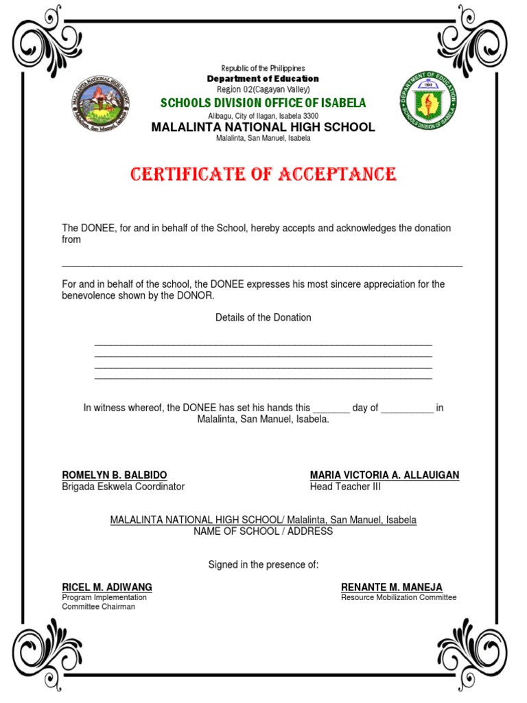 Certificate of Acceptance | PDF