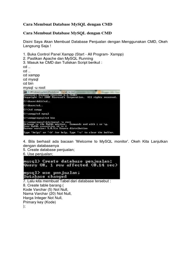 Cara Membuat Database MySQL Dengan CMD | PDF