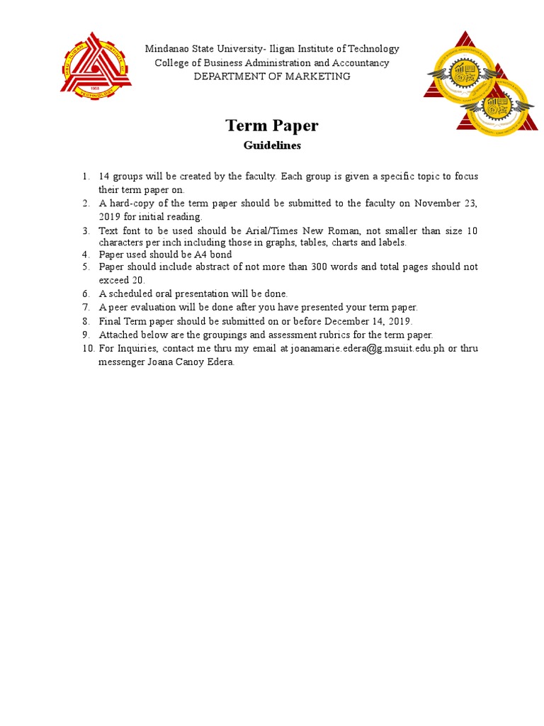 Term Paper Rules and Guidelines | PDF | Vocabulary | Attention
