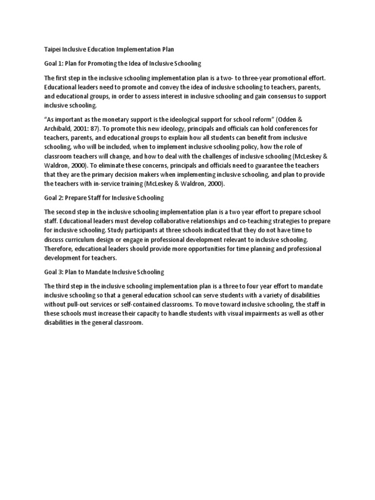 Taipei Inclusive Education Implementation Plan | PDF