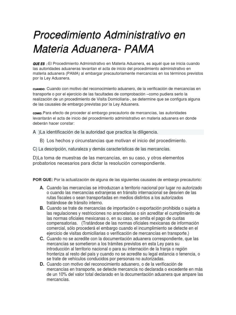 Procedimiento Administrativo en Materia Aduanera | Descargar gratis PDF ...