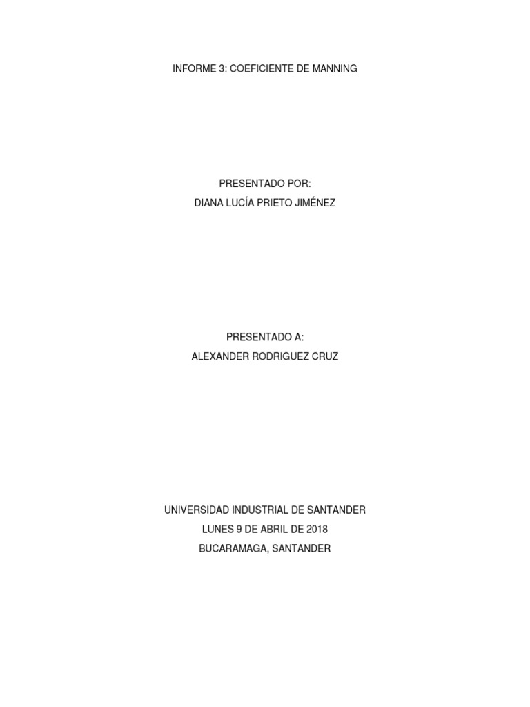 Informe 3 - Coeficiente de Manning | PDF | Naturaleza | Enseñanza de ...