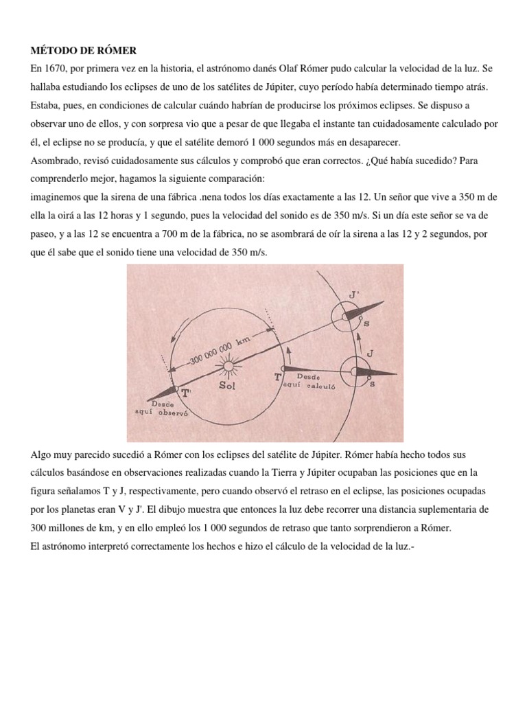 MÉTODO DE RÓMER.docx | Velocidad de la luz | Ligero