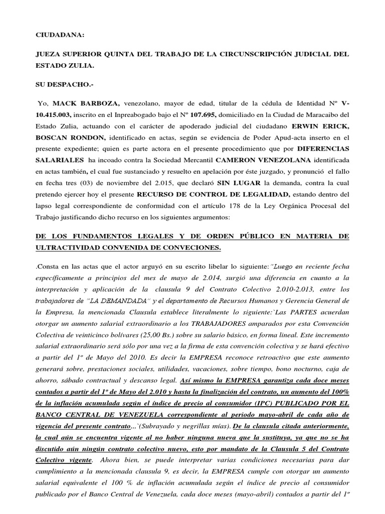 Recurso de Control de Legalidad | PDF | Sentencia (ley) | Convenio ...
