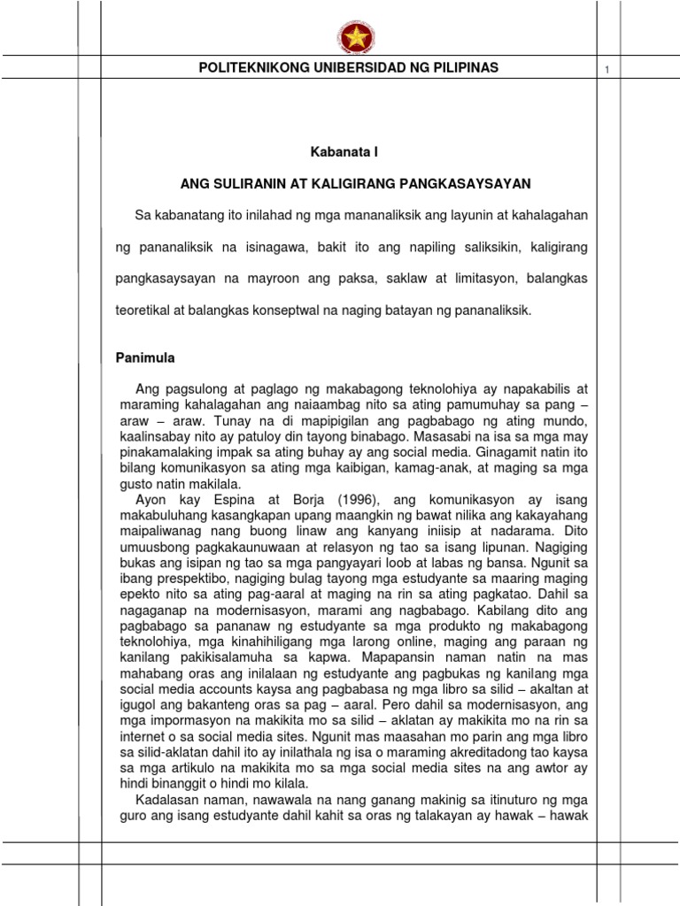 Kabanata 1 Pananaliksik 4932252 | 4QFil6Pagsusulit 1 | Magnolia