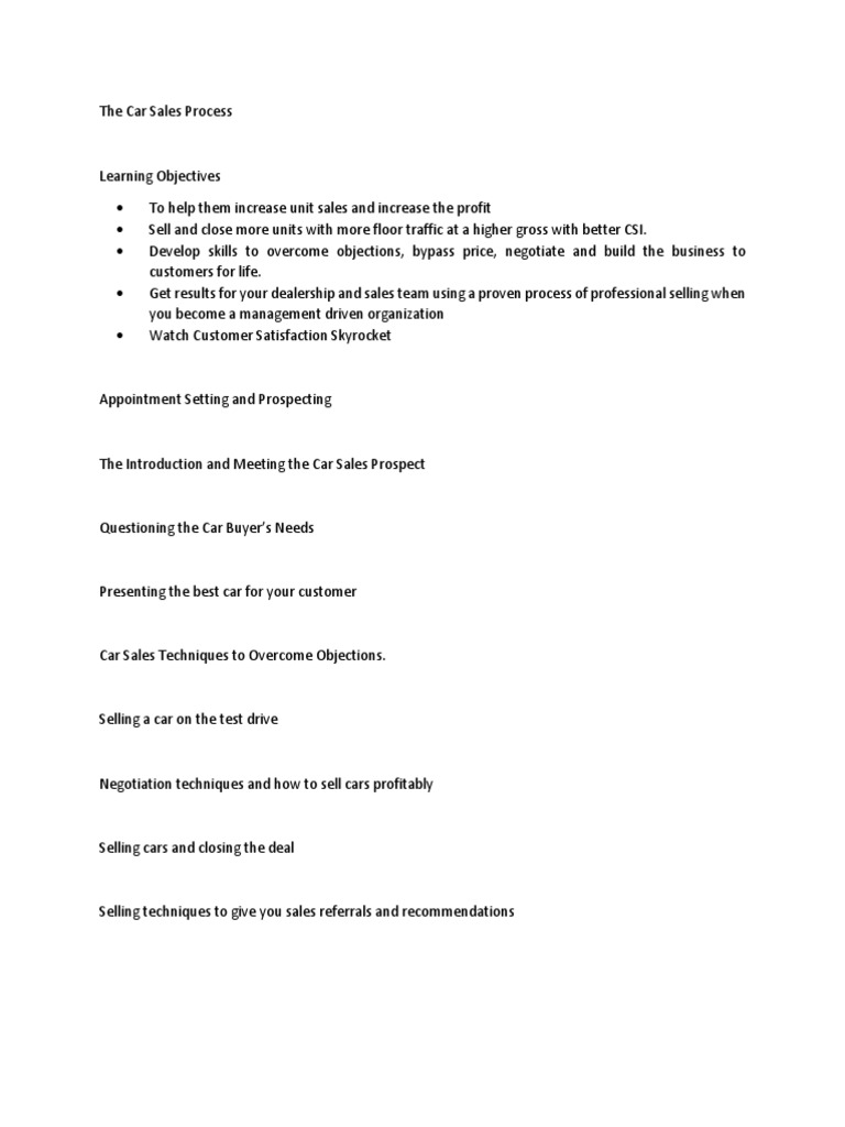 Car Sales Process: Steps to Success | PDF