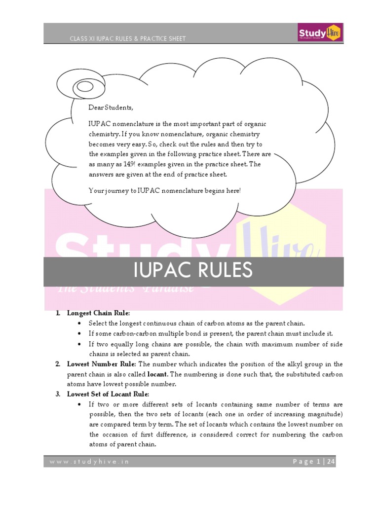 Iupac Rules and Practice Sheet With Answers 1 PDF | PDF | Functional ...