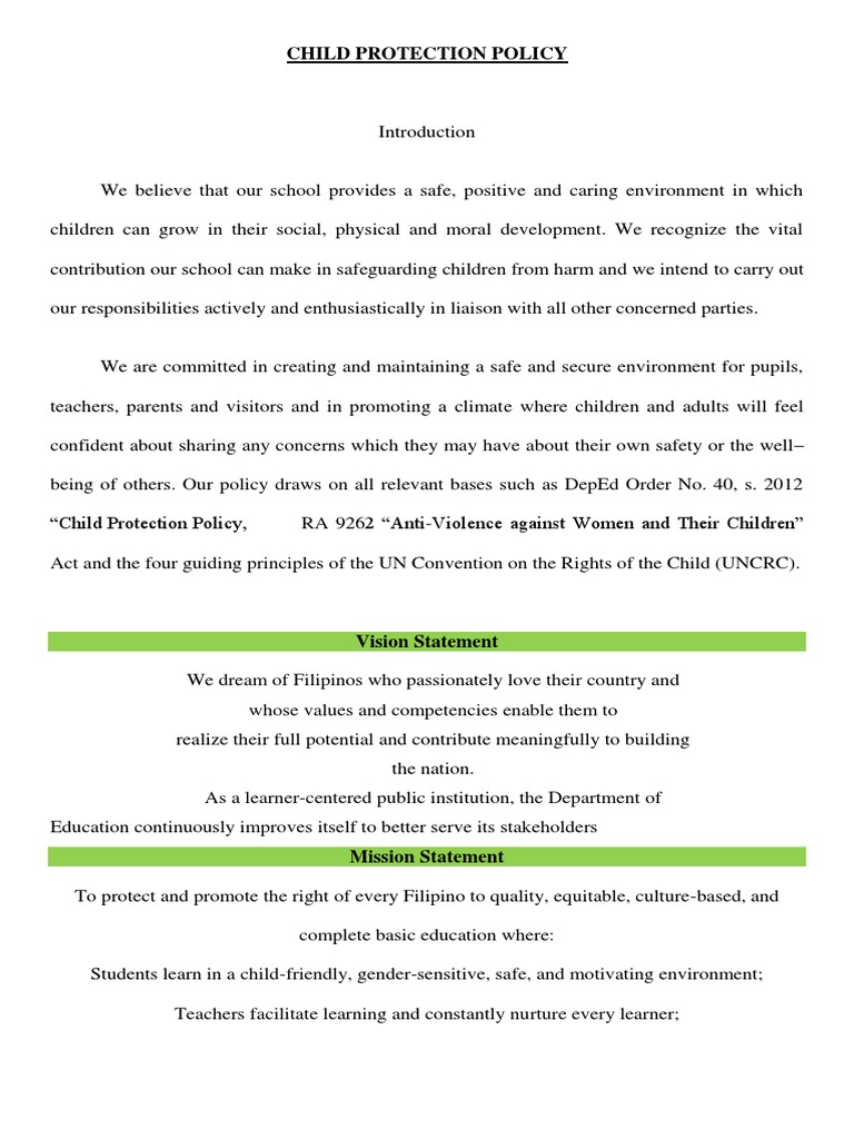 Child Protection Policy | PDF | Bullying | Child Protection