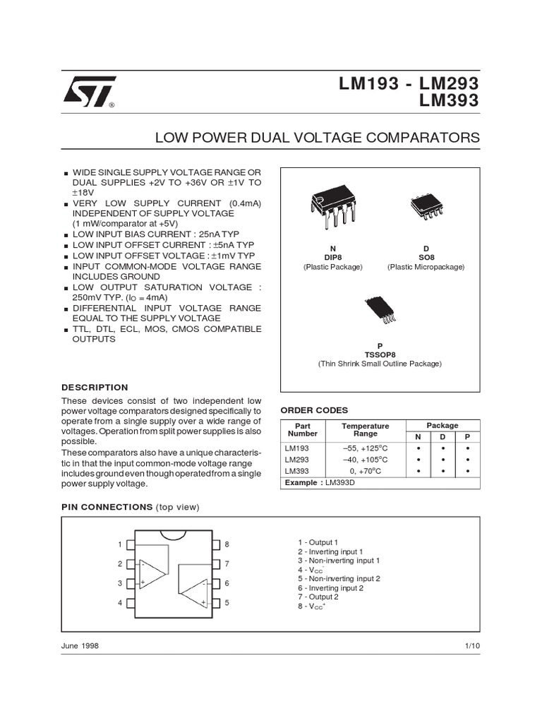 LM193/LM293/LM393 Comparator Datasheet | PDF | Electronics | Electrical ...