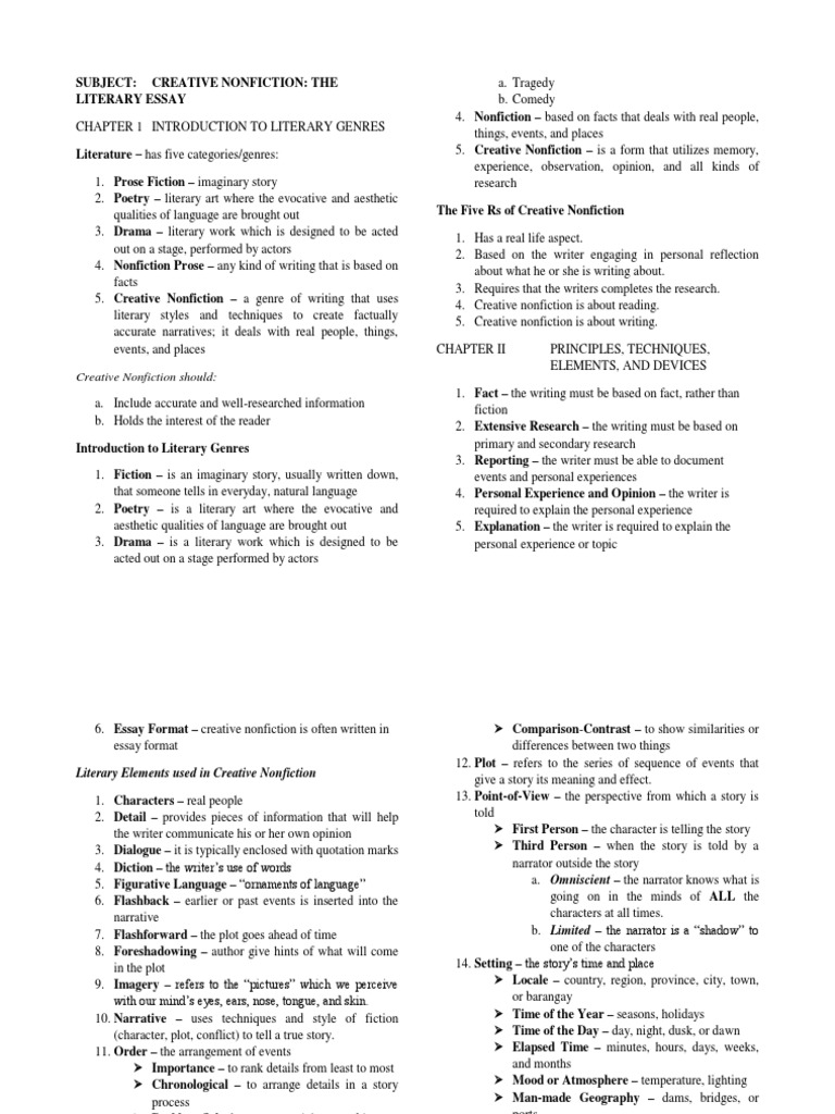 Creative Nonfiction (The Literary Essay) (Semestral Notes) | PDF ...