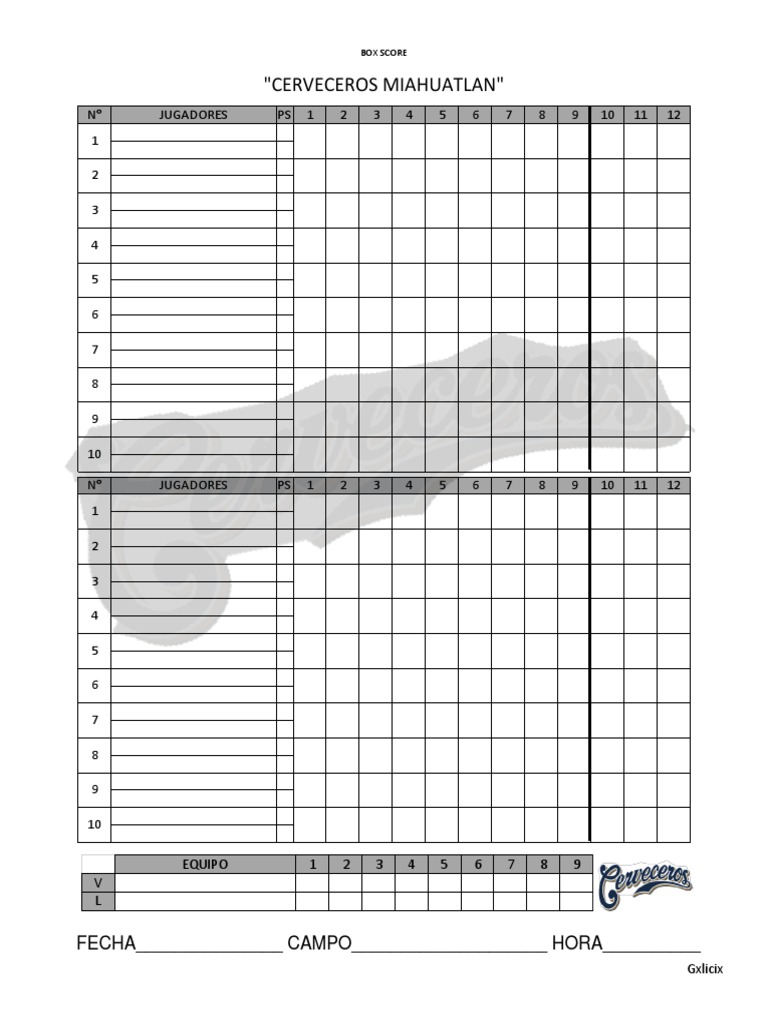 Box Score Cerveceros Miahuatlan Beisbol | PDF