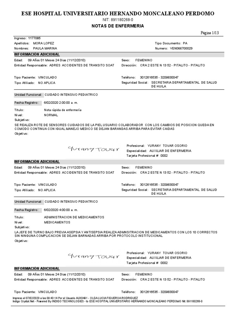 Notas Medicas | PDF | Lesión | Enfermería