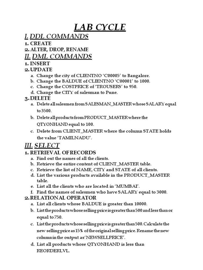 'Lab Cycle' PDF | PDF | Data Management | Computing