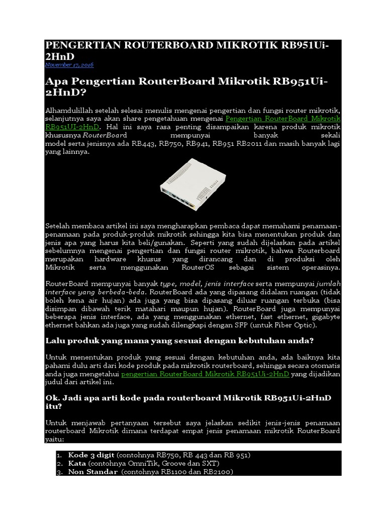 PENGERTIAN ROUTERBOARD MIKROTIK RB951Ui | PDF