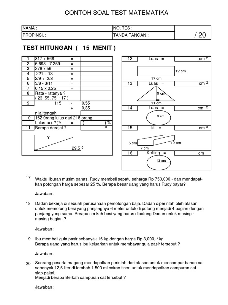 4 - Contoh Soal Tes Matematika | PDF
