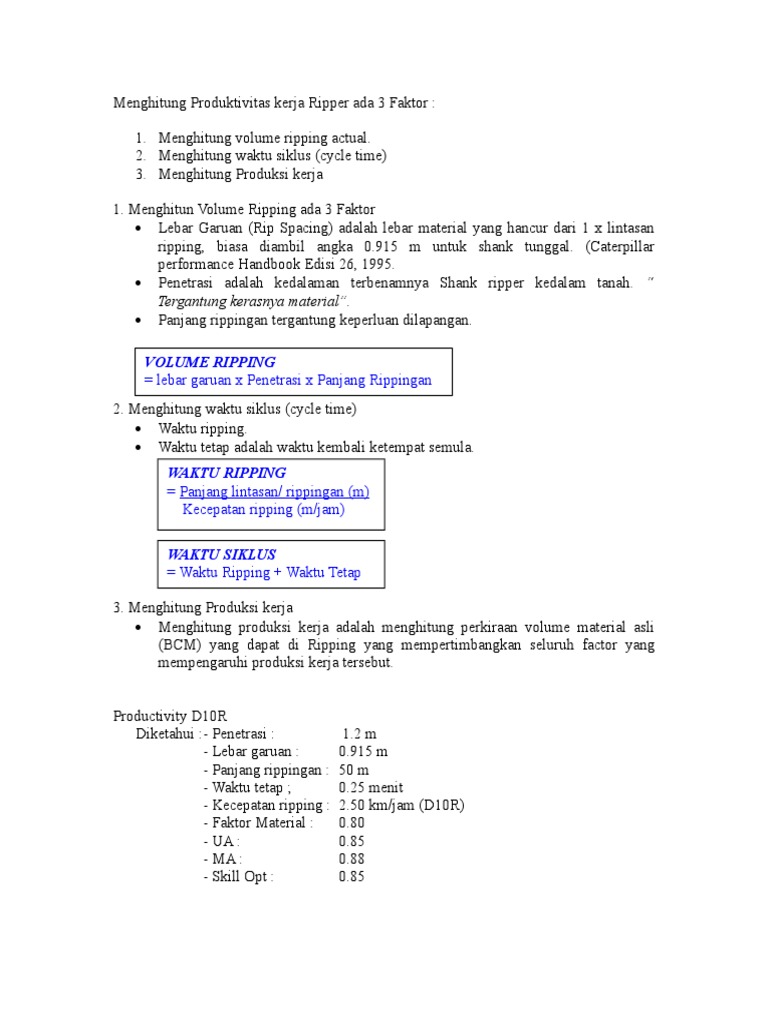 Menghitung Produktivitas Ripping | PDF | Metode & Bahan Ajar | Teknologi & Rekayasa