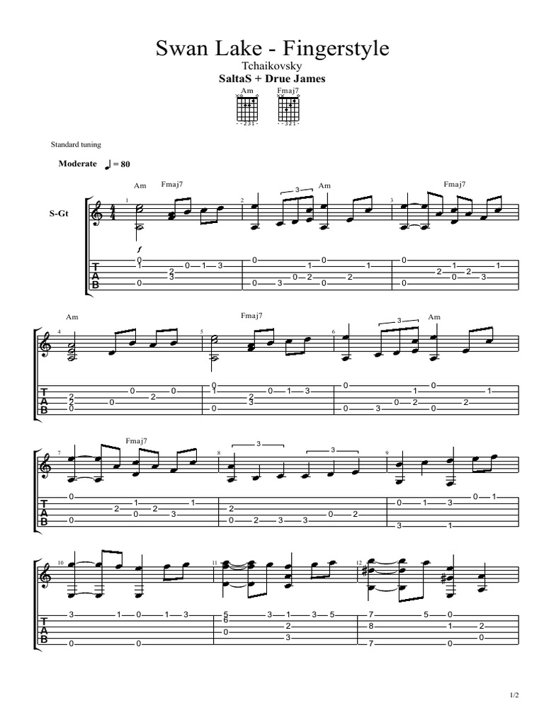 Swan Lake Fingerstyle TAB Tchaikovsky Drue James PDF | PDF