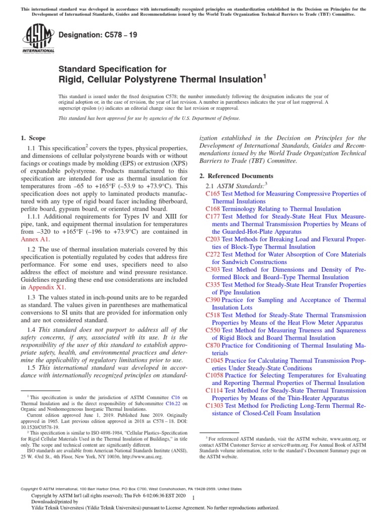 Astm C578-19. (2019) PDF | PDF | Polystyrene | Thermal Insulation