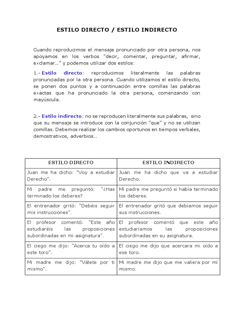 Estilo Directo / Estilo Indirecto | PDF