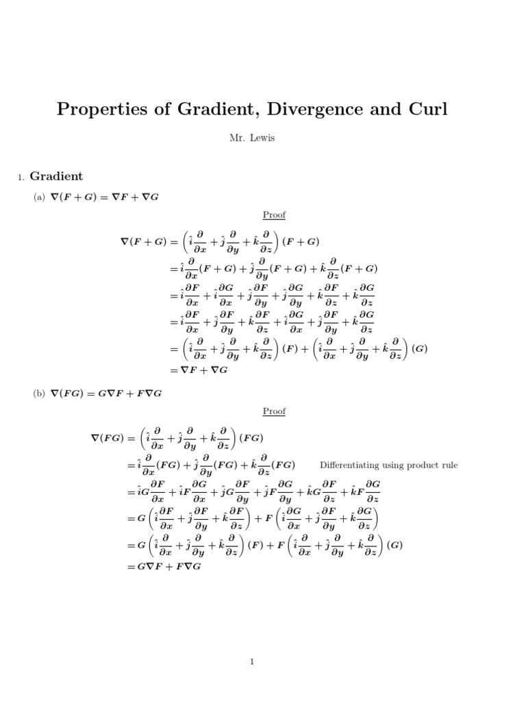 Proof of Properties of Gradient, Divergence and Curl | PDF | Calculus | Analysis