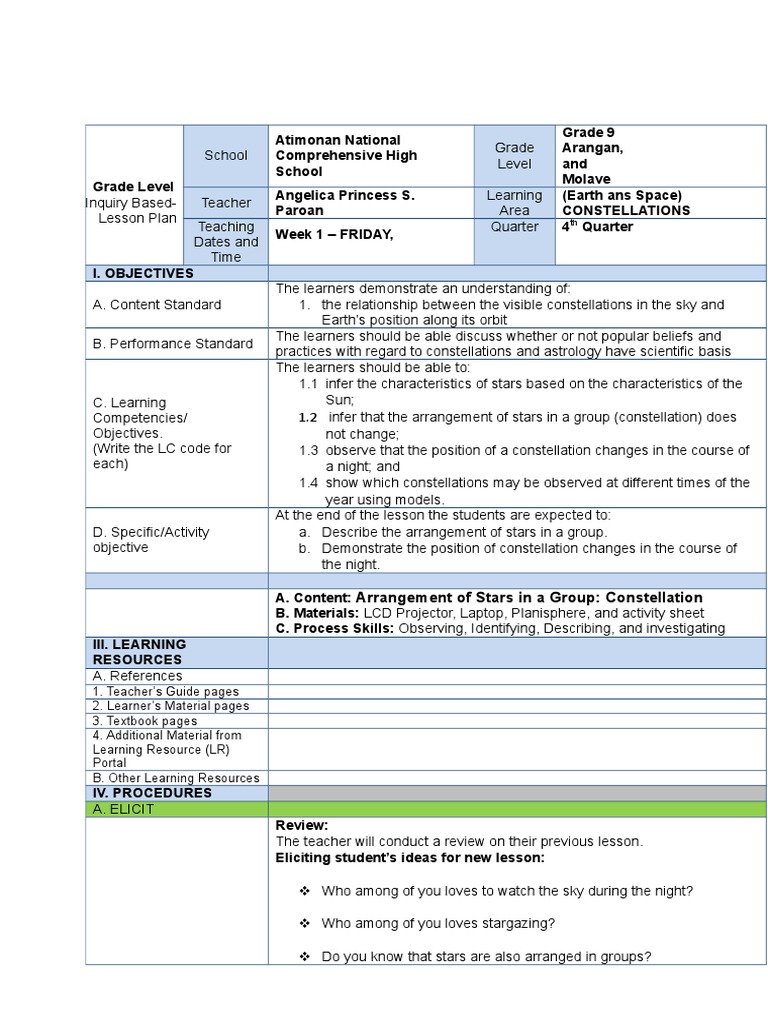 DLP Cot 2 2020 | PDF | Constellation | Teachers