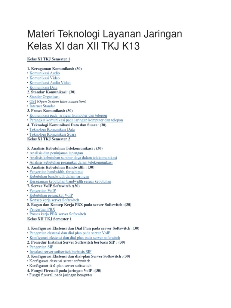 Materi Teknologi Layanan Jaringan Kelas XI Dan XII TKJ K13 | PDF