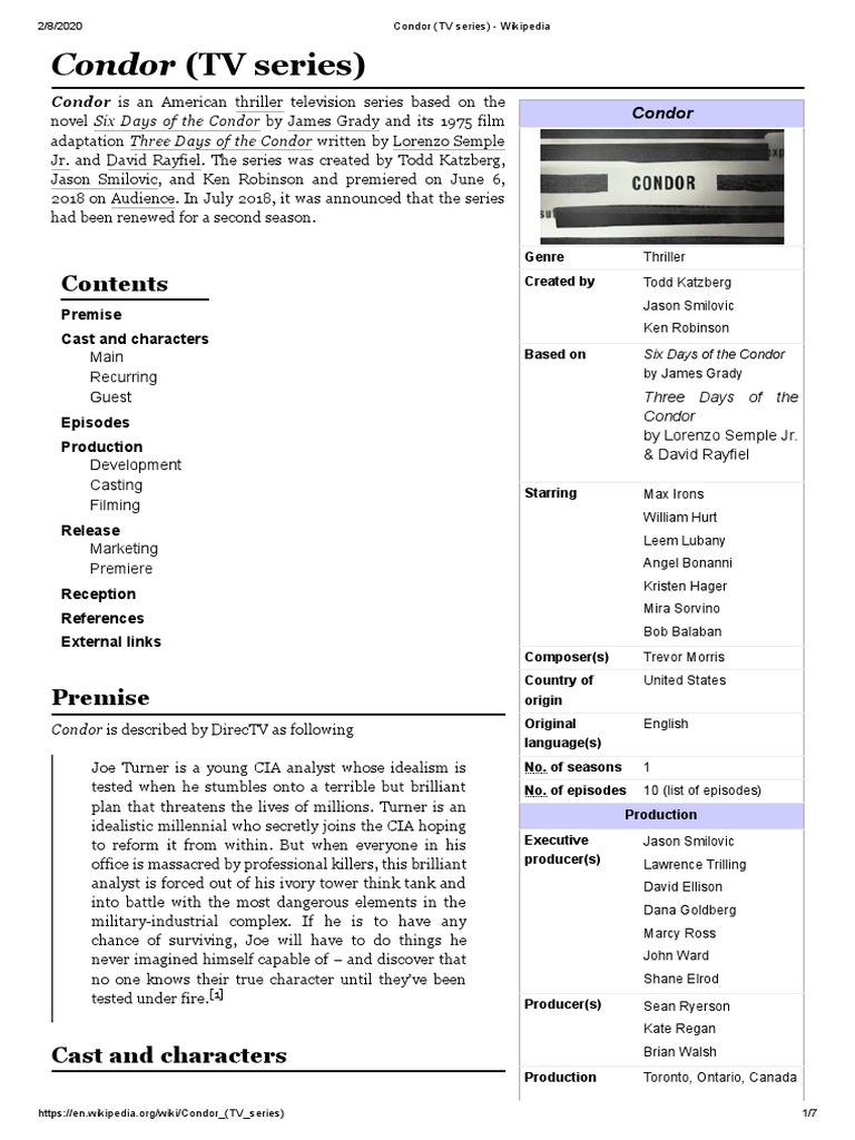 Condor (TV Series) - Wikipedia | PDF | Business