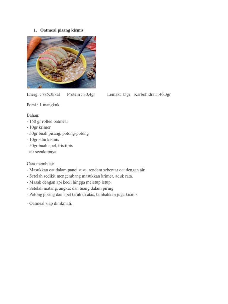 Oatmeal Pisang Kismis | PDF