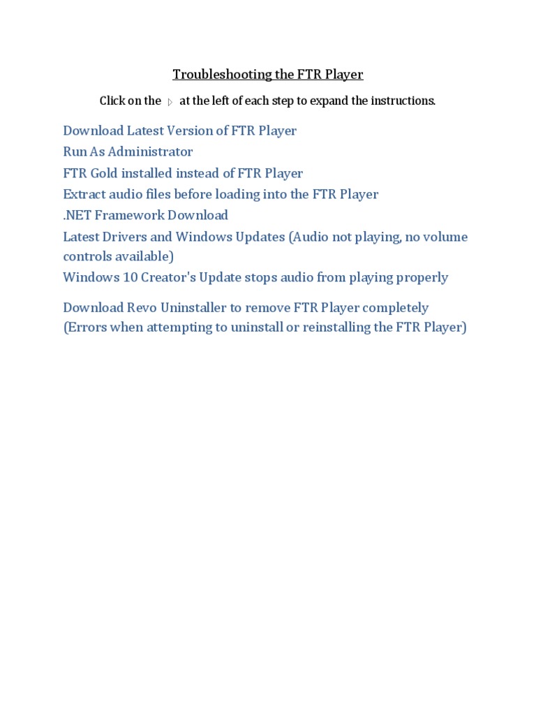 Troubleshooting The FTR Player 11 8 2017 | PDF