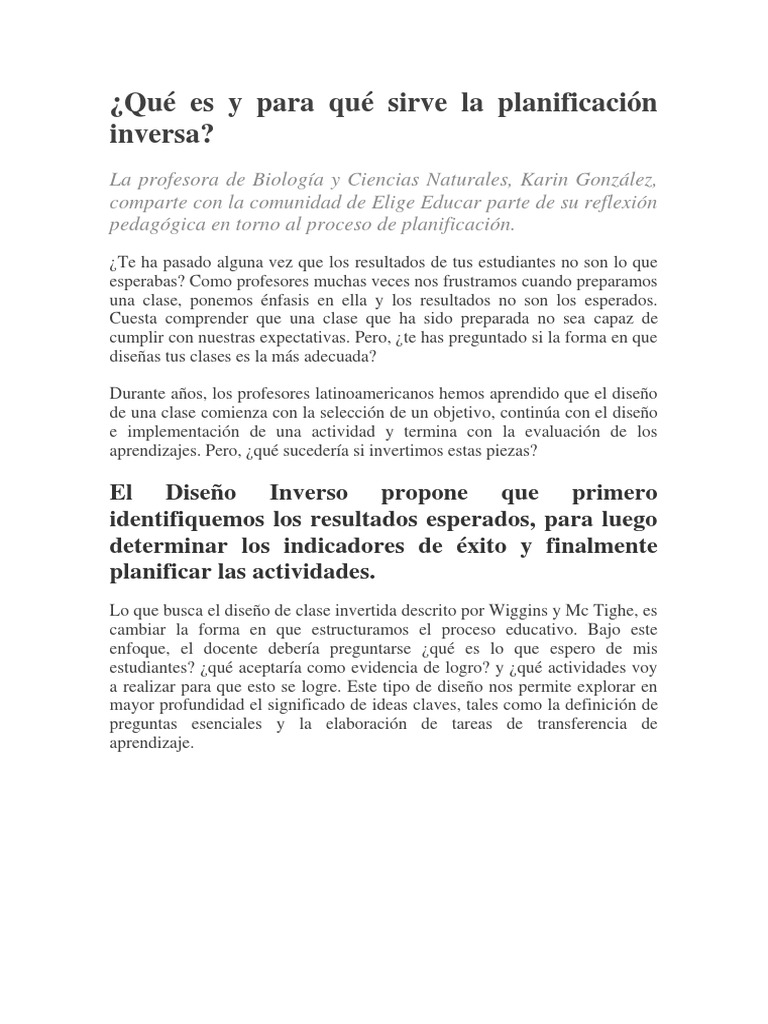 Qué Es y para Qué Sirve La Planificación Inversa | PDF