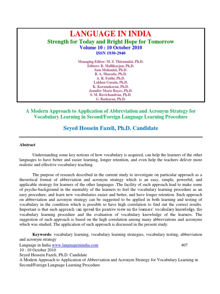 The Modern Approach On Application of Abbreviation and Acronym Strategy ...