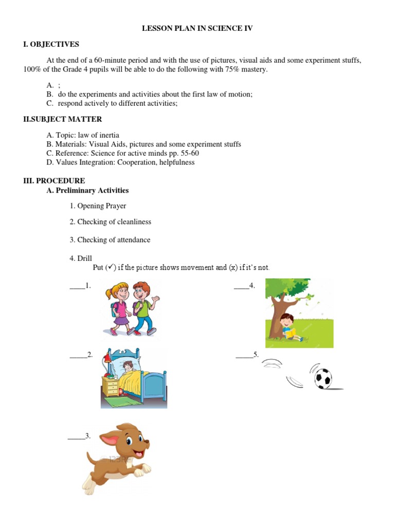Lesson Plan Law of Inertia | PDF | Inertia | Newton's Laws Of Motion