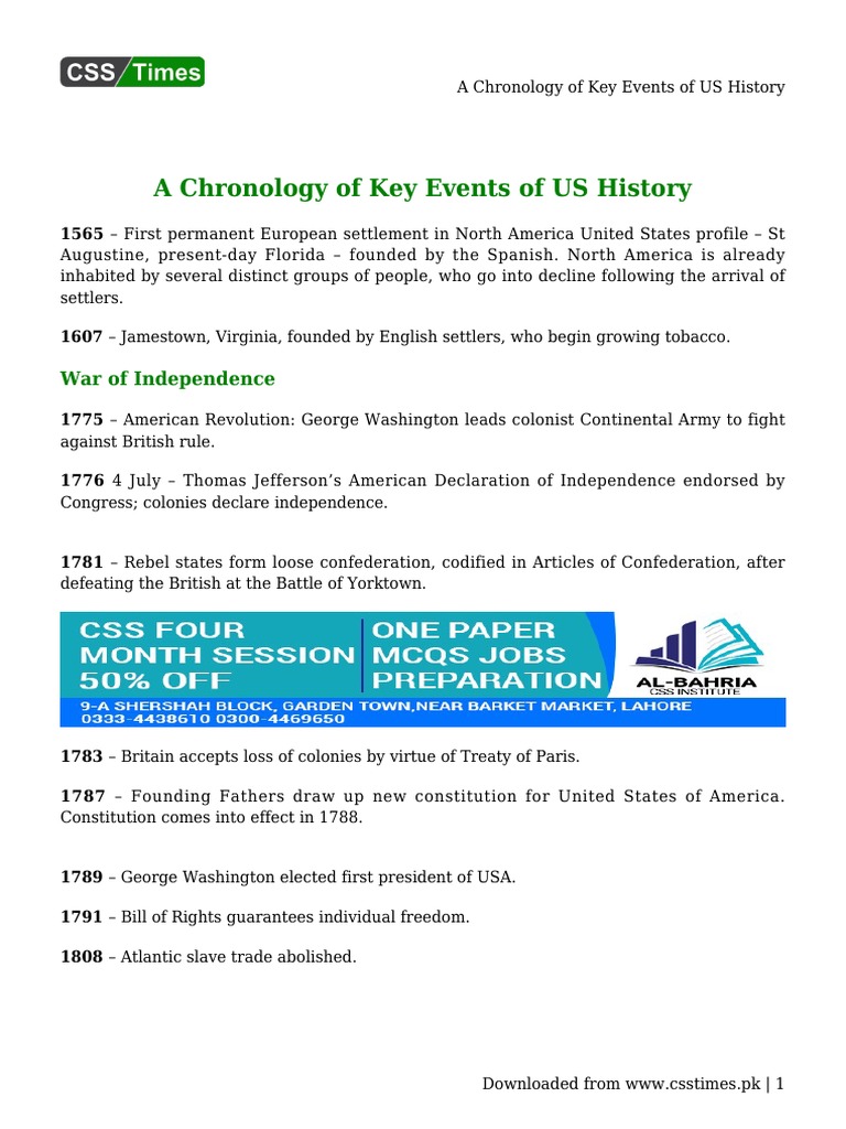 A Chronology of Key Events of US History | PDF | History Of The United ...