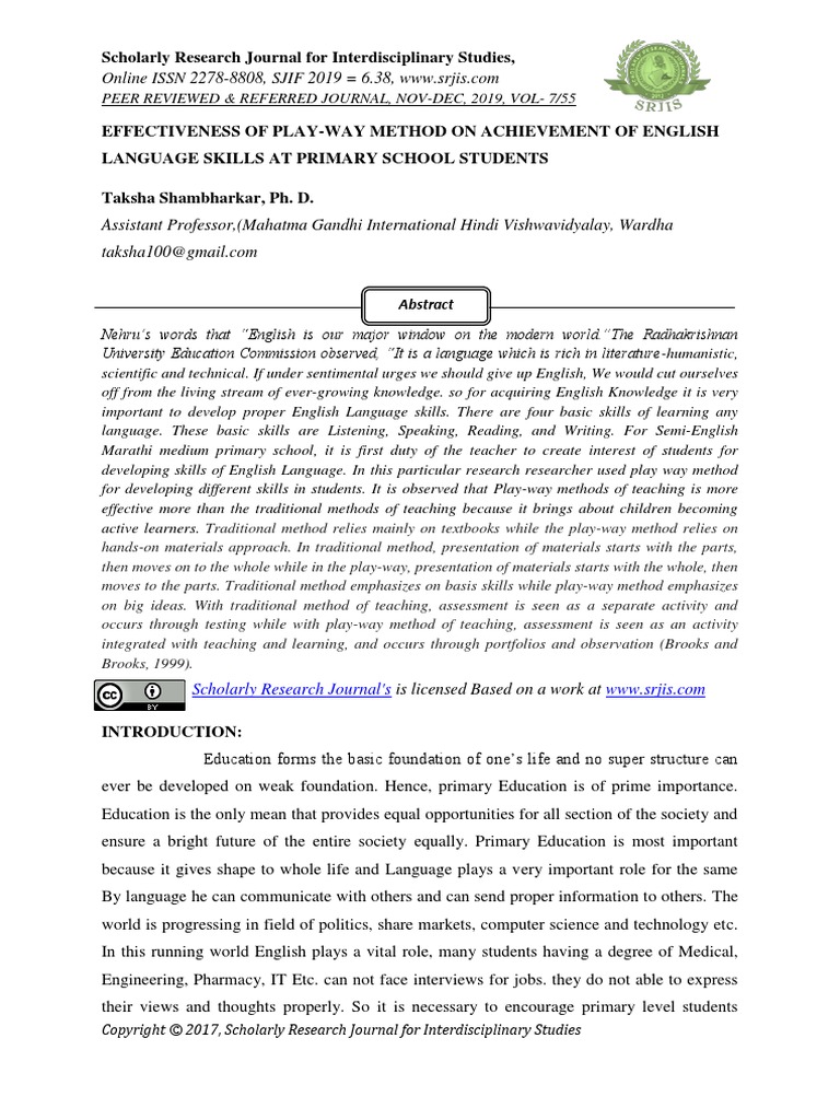 Effectiveness of Play-Way Method On Achievement of English Language ...