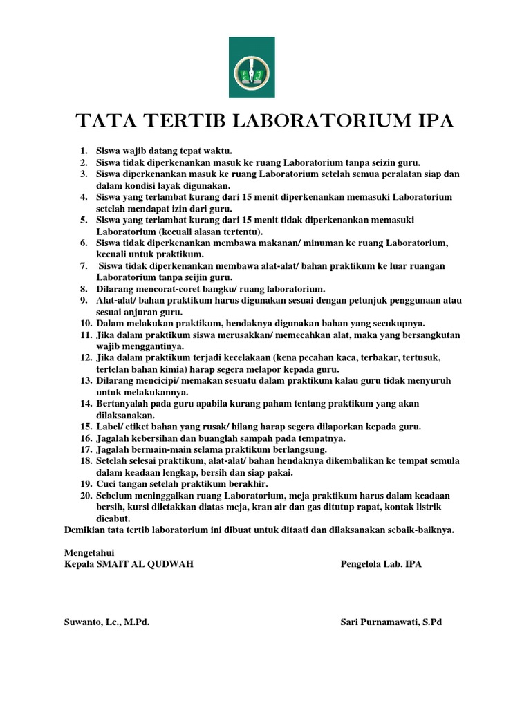 Tata Tertib Laboratorium Ipa | PDF
