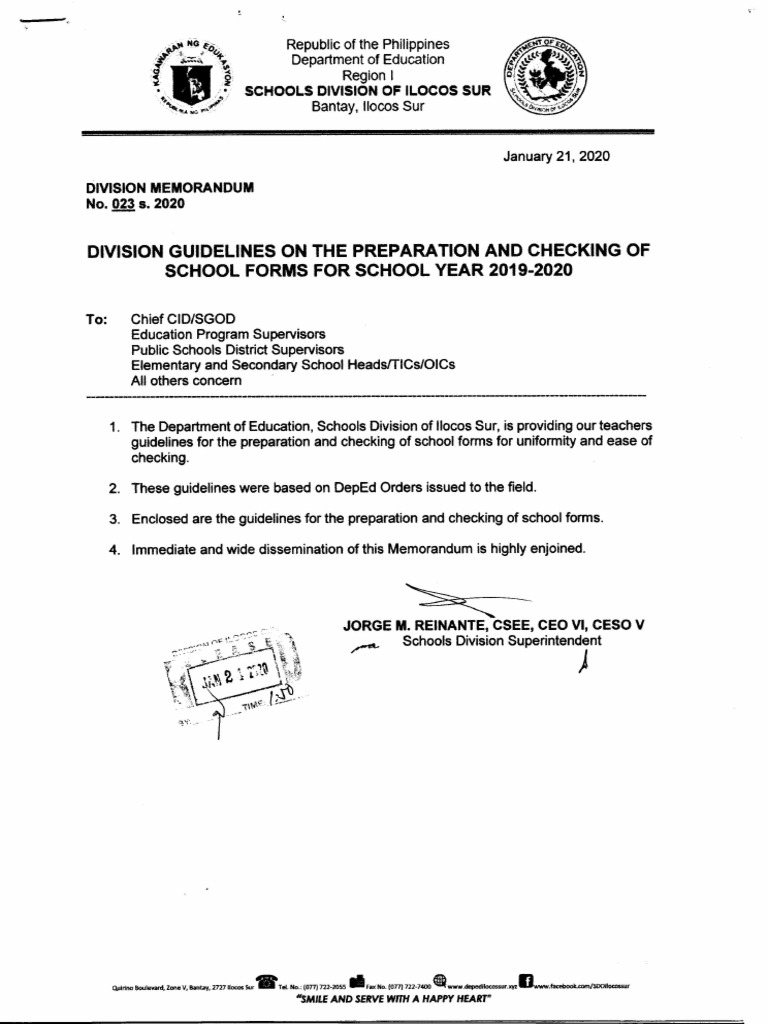 DM No. 023, S. 2020-Division Guidelines On The Preparation and Checking ... DM No. 023, S. 2020-Division Guidelines On The Preparation and Checking ...