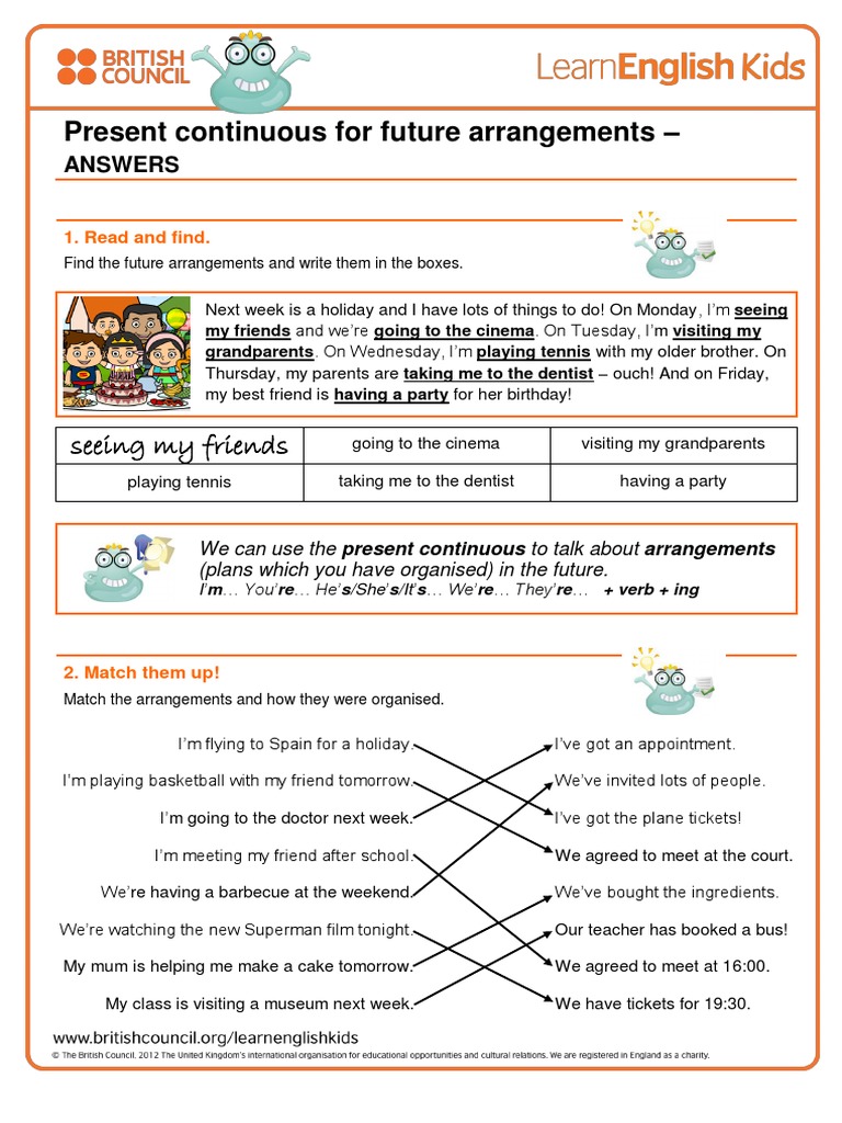 Grammar Games Present Continuous Future Arrangements Answers | PDF