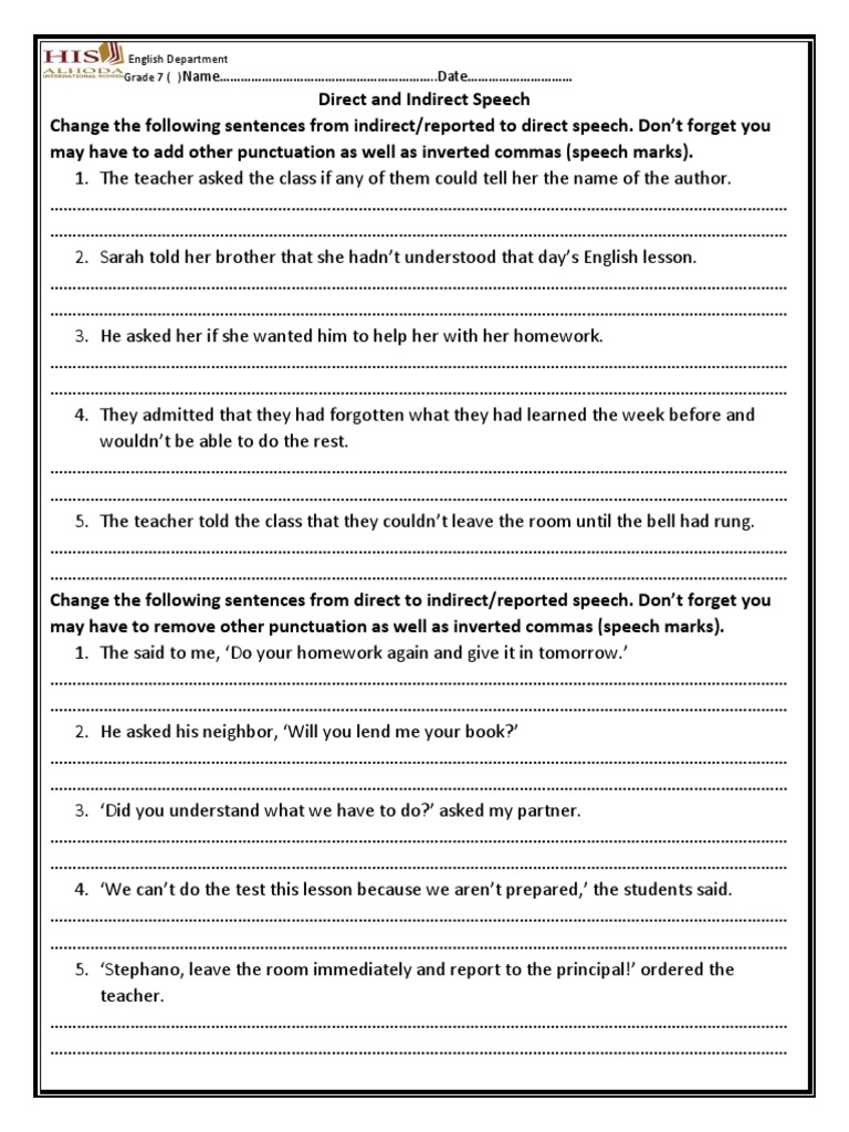 Direct and Indirect Speech | PDF