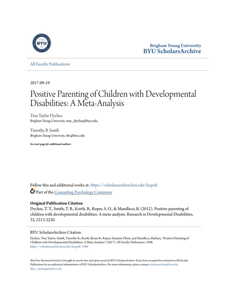 Positive Parenting of Children With Developmental Disabilities - A ...