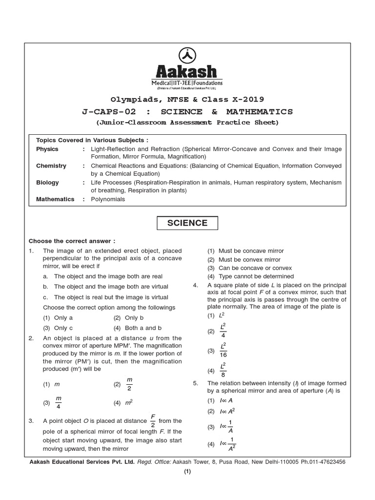 J-CAPS-02 (SC+MATHS) Class X (1st To 7th May 2020) by AAKASH Institute | PDF | Respiratory ...